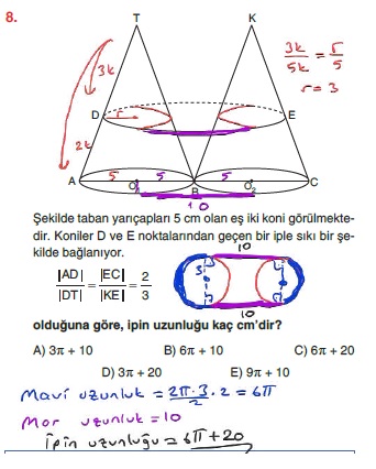 Acil matematik geometri soru bankası katı cisimler koni test 3 A+ ...